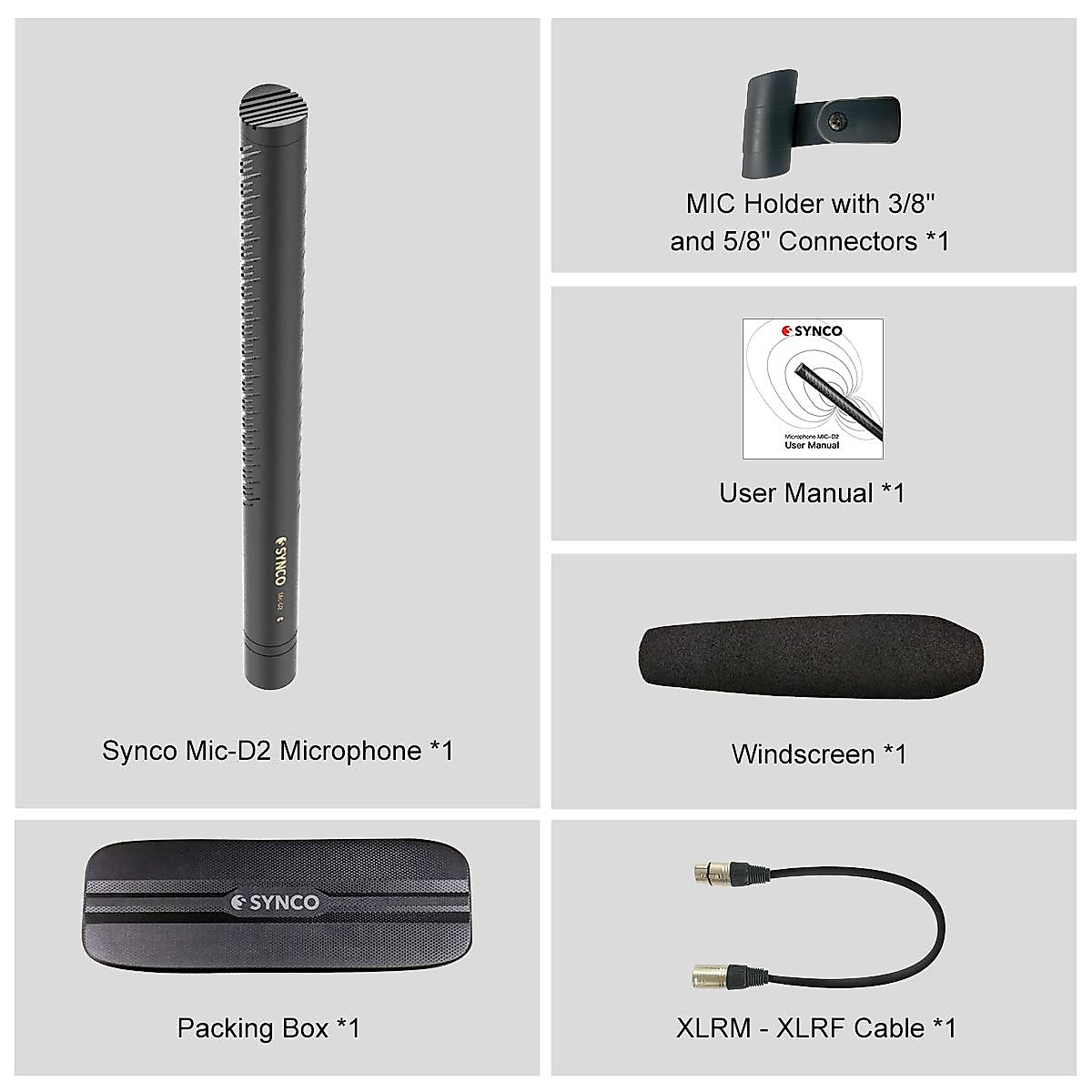 SYNCO XLR Shotgun Microphone, Shotgun Mic D2 Hyper Cardioid Directional Condenser Mic with XLR Connector, Video/Audio Recording for Camcorders, Shotgun-Microphone-XLR-Condenser-Mic