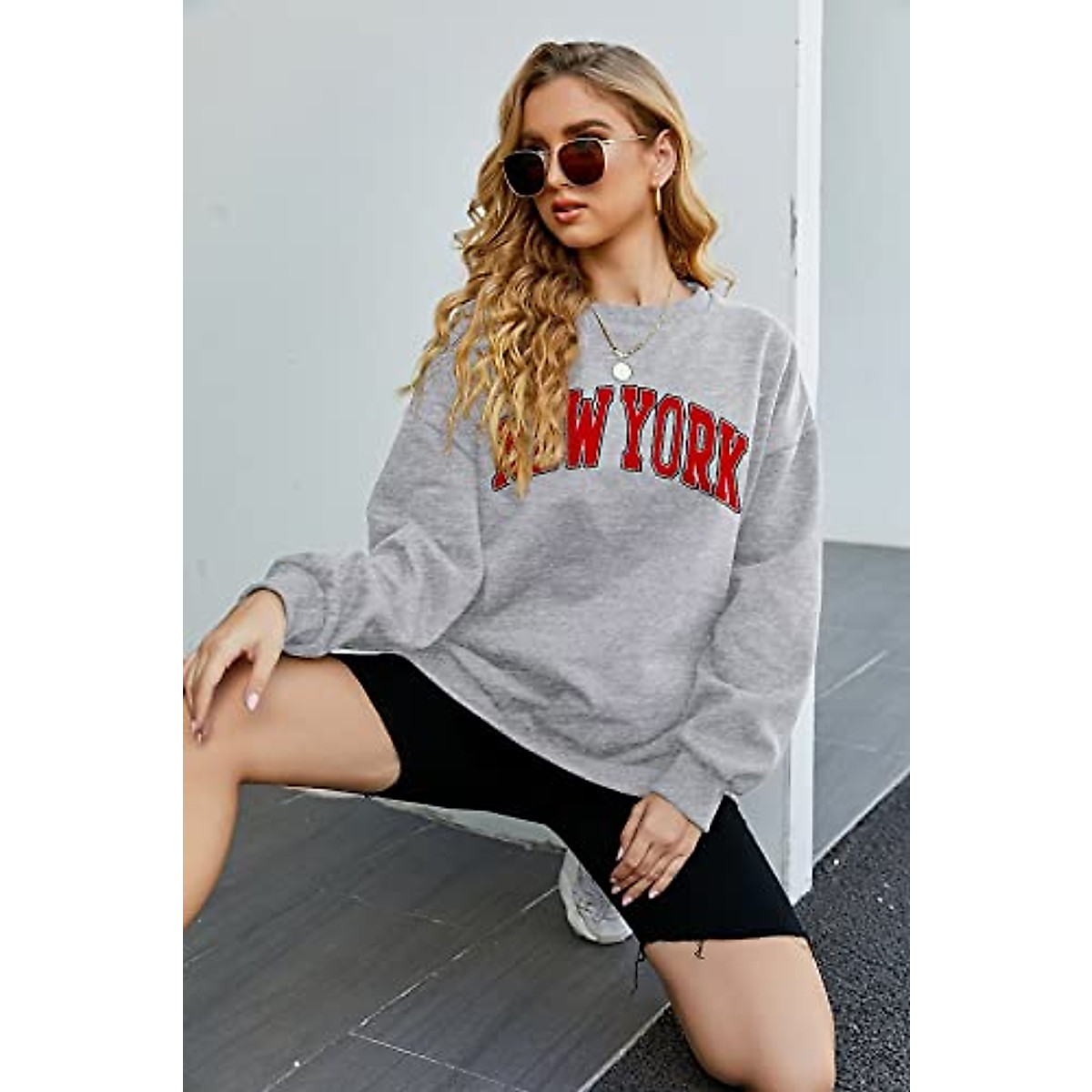 BBX Lephsnt Womens Sweatshirts and Hoodies Graphic New York Oversized Ladies Sweatshirts Fleece Pullover Hoodies(GREY,M)