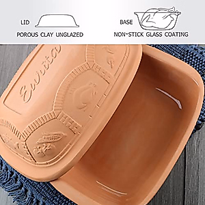 Eurita Clay Roaster, 4 Quart, Non-Stick Earthenware, Toxin-Free, Healthy Clay Pot Cooking, Versatile Cooking Dutch Oven, Digital Recipe and Instructions Included