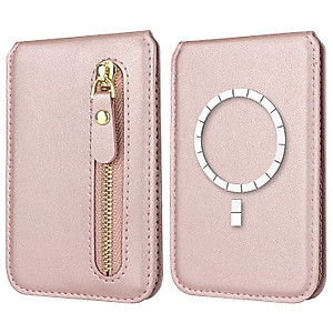 Cavor Compatible with Apple Magsafe Wallet with Adjustable Stand,Magnetic Wallet for iPhone 16 Pro Max/15/14 Plus/13/12 Magsafe Card Holder Magsafe Phone Wallet Zipper Pocket-Pink