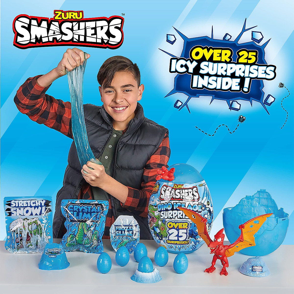 Smashers Dino Ice Age Mammoth Series 3 by ZURU Surprise Egg with Over 25 Surprises! - Slime, Dinosaur Toy, Collectibles, Toys for Boys and Kids, Blue