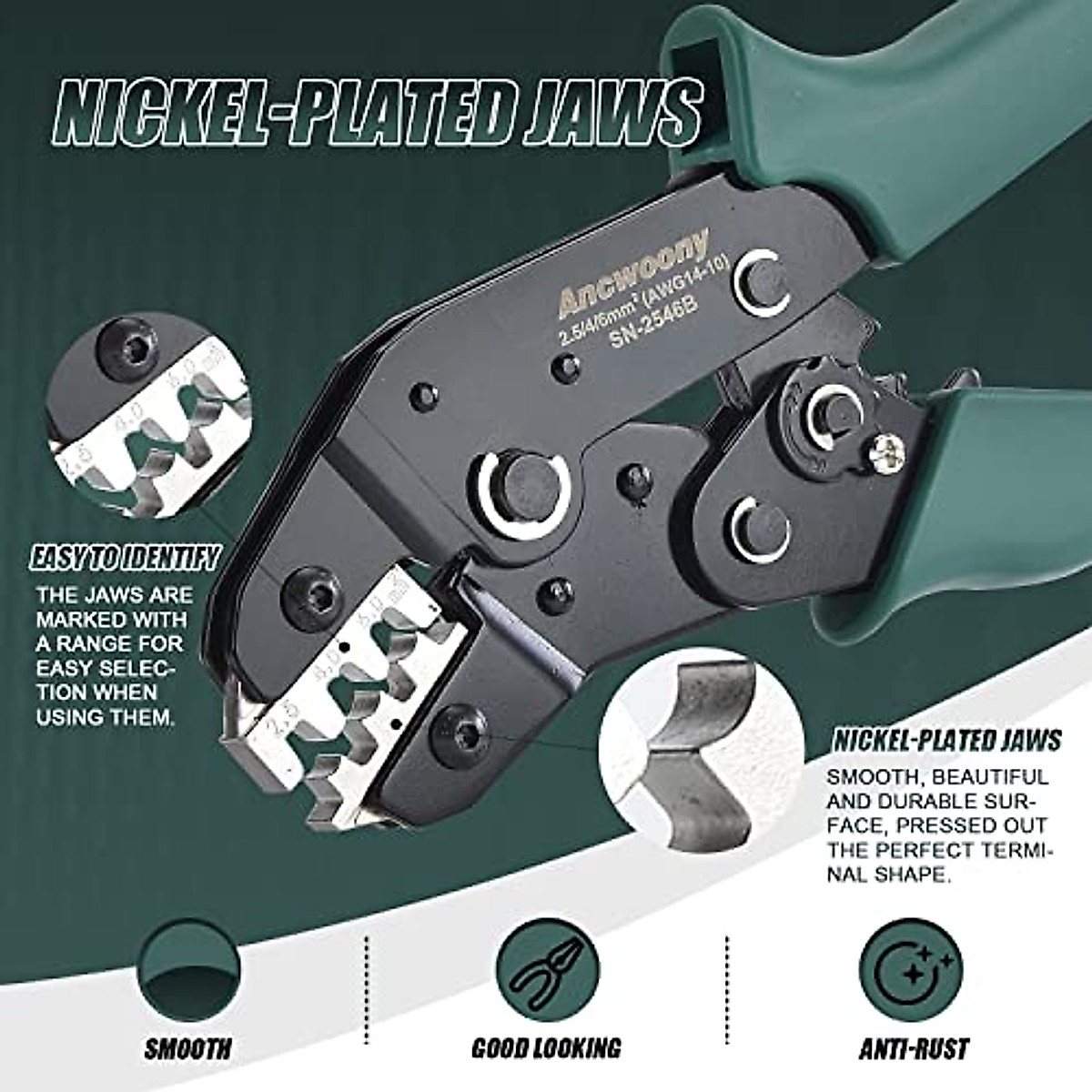 Solar PV Panel Crimping Tool Kit for AWG14-10 (2.5/4/6mm²); Includes a Pair of Solar Spanners and 4PCS Solar connectors; Portable Hand Tool Kit for Solar Installation