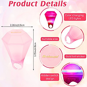 Tessco 8 Pcs Wedding Ring Shot Glass LED Light up Plastic Flash Ring Shot Glasses for Wedding Party Supplies and 8 Pcs Vinyl Gold Bride Bridesmaid Stickers