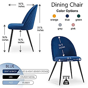 Homedot Dining Chair Set of 4 Simple Design Home Chair Armless Living Chair for Dining Table,Upholstered Chair Velvet Comfortable Bedroom Chair with Stainless Metal Legs for Unisex,Navy Blue