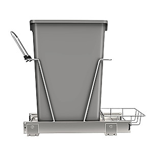 Rev-A-Shelf RV-12KD-17C Single 35 Quart Kitchen Cabinet Pull-Out Trash Can Waste Bin Container with Rear Storage and Chrome-Plated Wire Bottom Mount