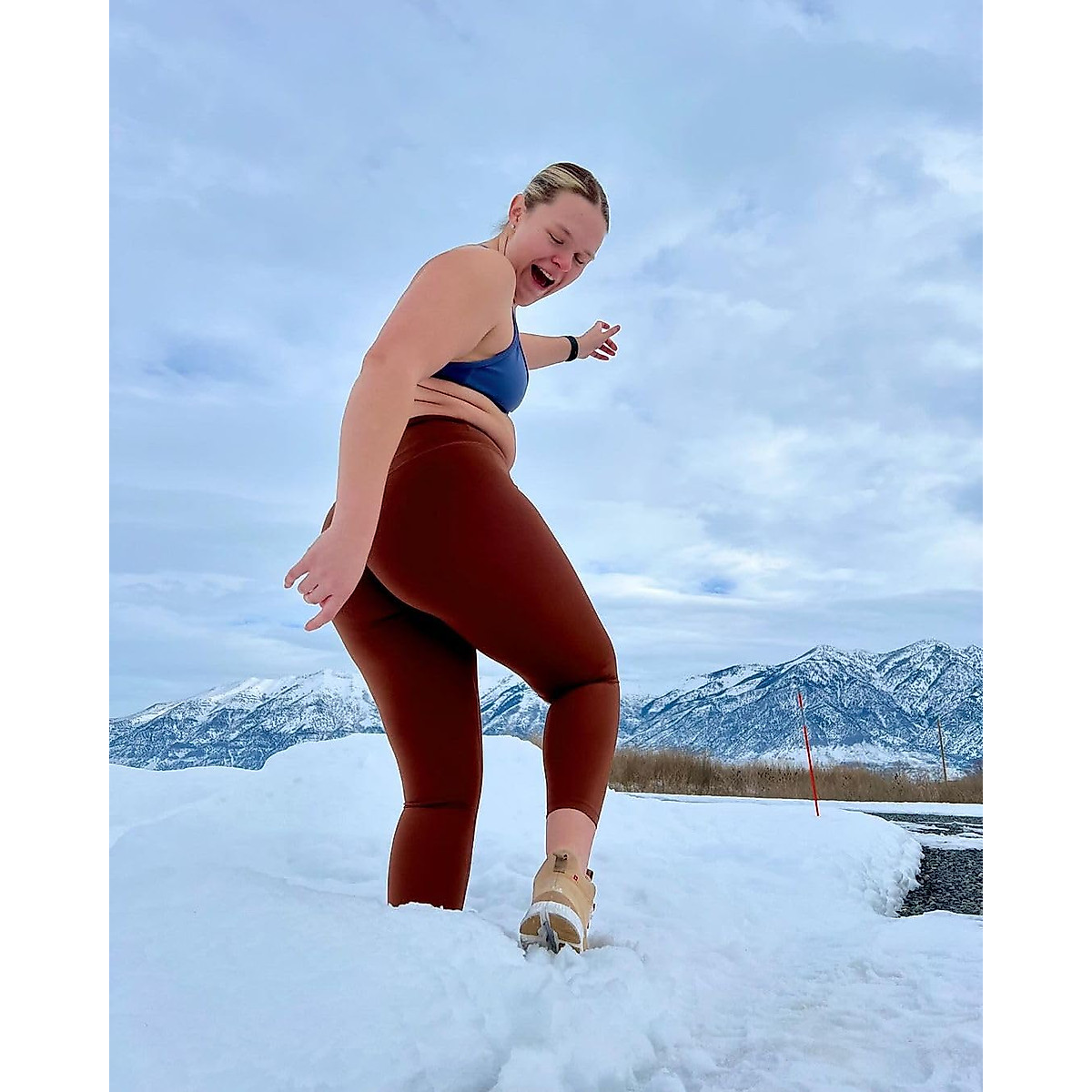 TomTiger Yoga Pants for Women 25''- High Waist Workout Leggings Tummy Control Butt Lifting Booty Tights 7/8 (Brown,M)