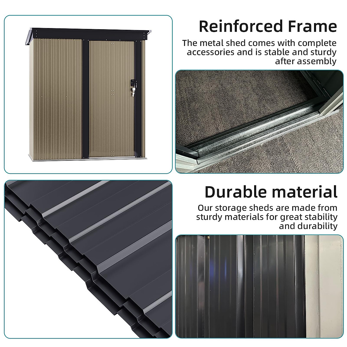 Outdoor Metal Shed 5FTx3FT, Mini Weather Resistant Tool Storage Sheds with Lockable Door, Sloped Roof Storage Shed, Perfect for Backyard, Garden & Lawn(Brown)