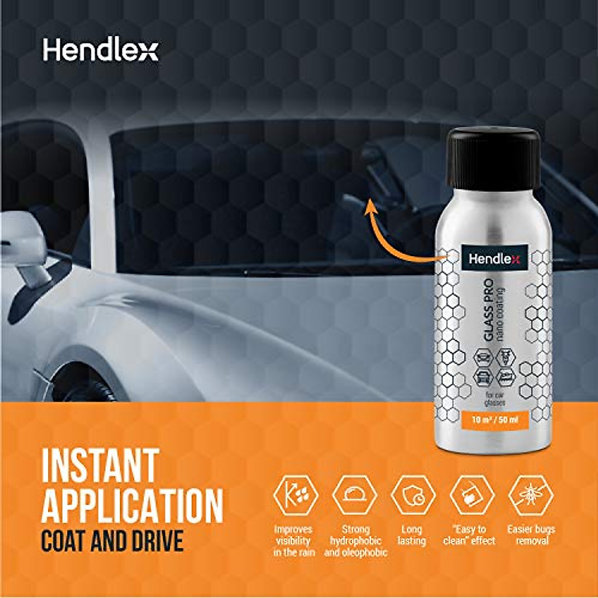 Hendlex Glass PRO Rain Windshield Treatment Long Lasting Enough For Whole Windshield 1.69 oz