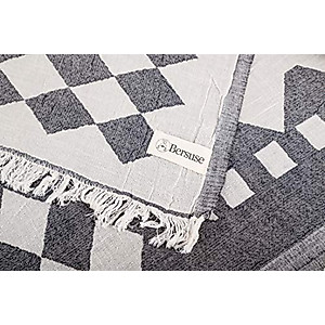 Bersuse 100% Cotton Bahamas XL Throw Blanket Turkish Towel - 75x90 Inches, Black