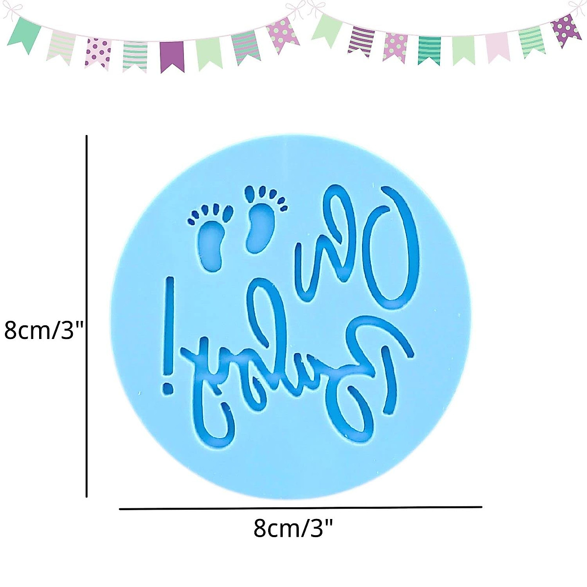 Crethinkaty Baby Shower Fondant Embosser "Oh Baby with Footprint" Shape 3D Design Cookie Stamp for Baking Cookies,Decorating Cake/Sugar Paste/Cupcake