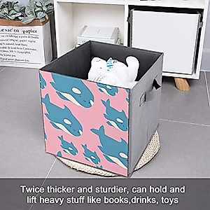 Cartoon Orca Whale Canvas Collapsible Storage Bins Cube Organizer Baskets with Handles for Home Office Car