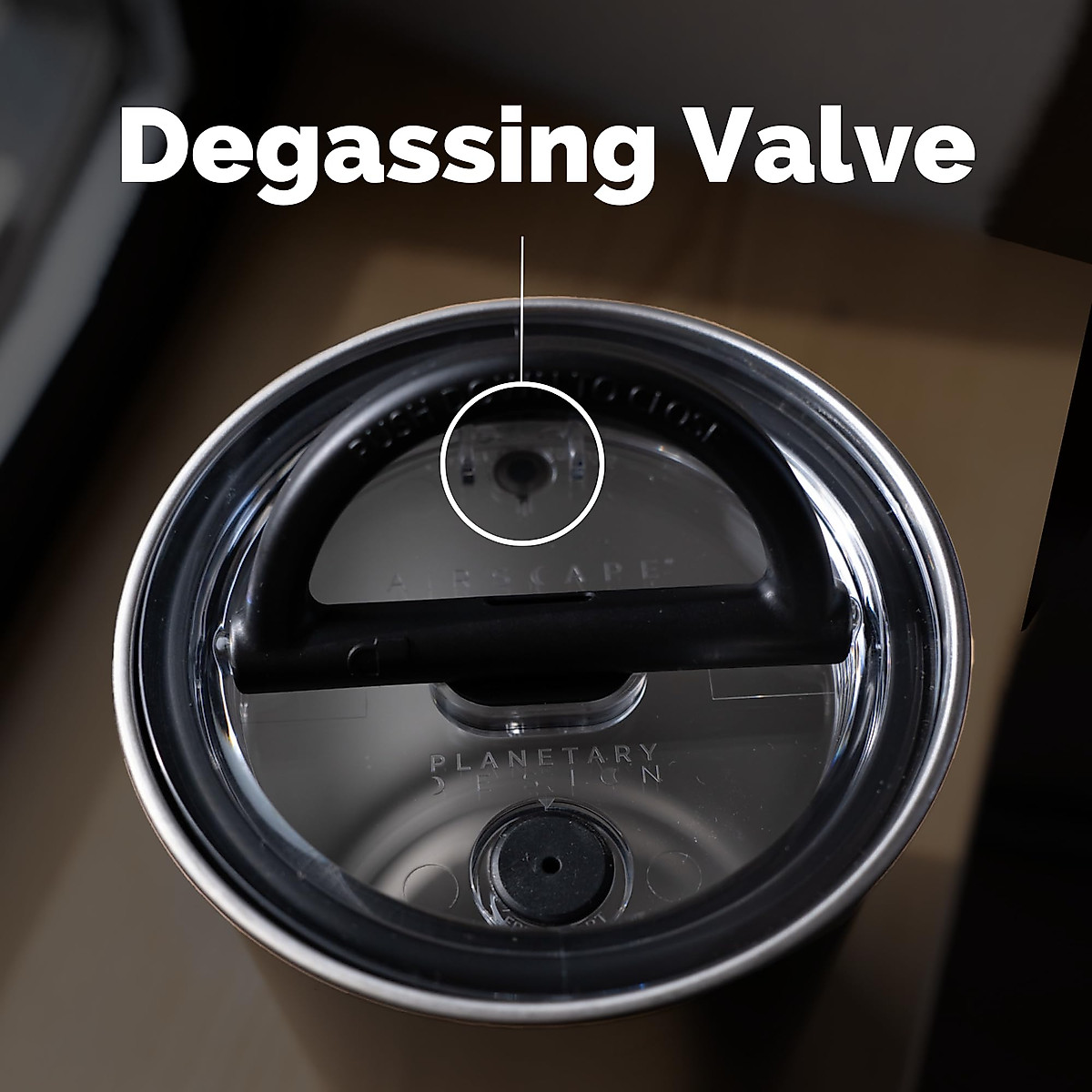 Airscape Inner Lid Upgrade with Fresh Port and Degassing Valve - Fits Small and Medium Stainless Steel Airscape - Extend Freshness with Argon Flush Inert Gas Insertion Valve and Off Gas Umbrella