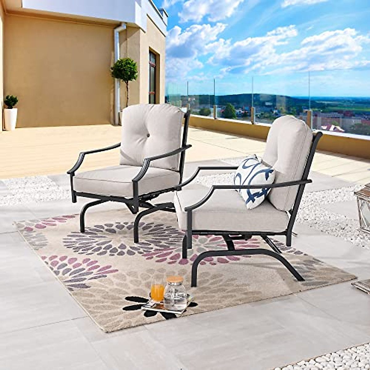 LOKATSE HOME 2 Pieces Outdoor Conversation Furniture Patio Bistro Armchair Set Metal Single Dining Chairs with Cushion, Beige