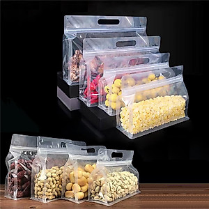 16Pack Transparent Plastic Flat Bottom Storage Bags with Carry Handle for Holding Food,Sealing Zipper Packaging Things Containers Convenient and Portable to Outing (11.02x8.27)