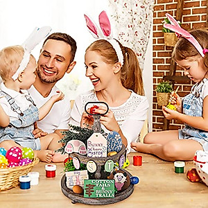 QUEEN KING 12 Set Easter Tiered Tray Decorations Plush Bunny Gnome Egg Happy Easter Wood Sign Spring Tiered Tray Decor with Hemp Rope for Easter Tiered Tray Spring Party Decor