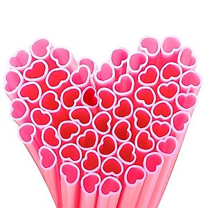 Prurex 50pcs Pink HeartShaped Straws,Individually Wrapped Disposable Drinking Straws for Valentines day/Wedding/Birthday Party/Cocktail Supplies