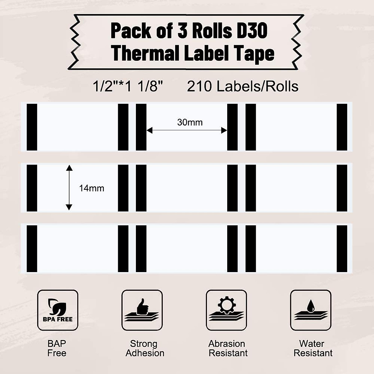 Phomemo D30 Label Maker Machine with 4 Tapes - Black on Clear, White Tape, Mini Bluetooth Label Printer, Portable Smart Phone Handheld Sticker Mini Labeler Inkless Rechargeable, BPA-Free