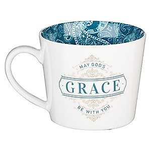 Christian Art Gifts Coffee Mug w/Scripture for Women, God's Grace - Lead-Free, Cadmium-Free, and Non-Toxic White Ceramic Cup and Teal Paisley, 13 oz, 1 Count