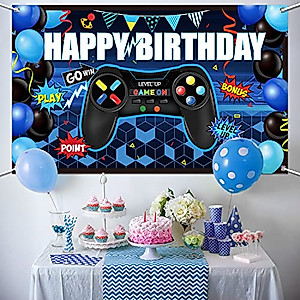 Video Game Happy Birthday Backdrop Game on Birthday Party Backdrop Banner Level up Gaming Theme Party Background Photo Props for Video Game Party Wall Decorations Supplies (Blue)