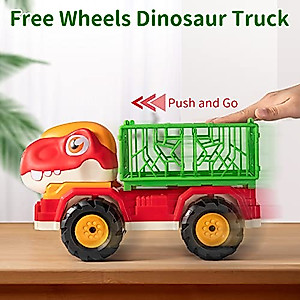 MAGICDINOSAUR Dinosaur Truck Play Set includes 3 Mini Dino Race Cars, 3 Dino Construction Trucks, 6 Realistic Dinosaur Figures, 2 Trees and 1 Play Mat, Gift Toy for Kids 3 4 5 6 7 Year