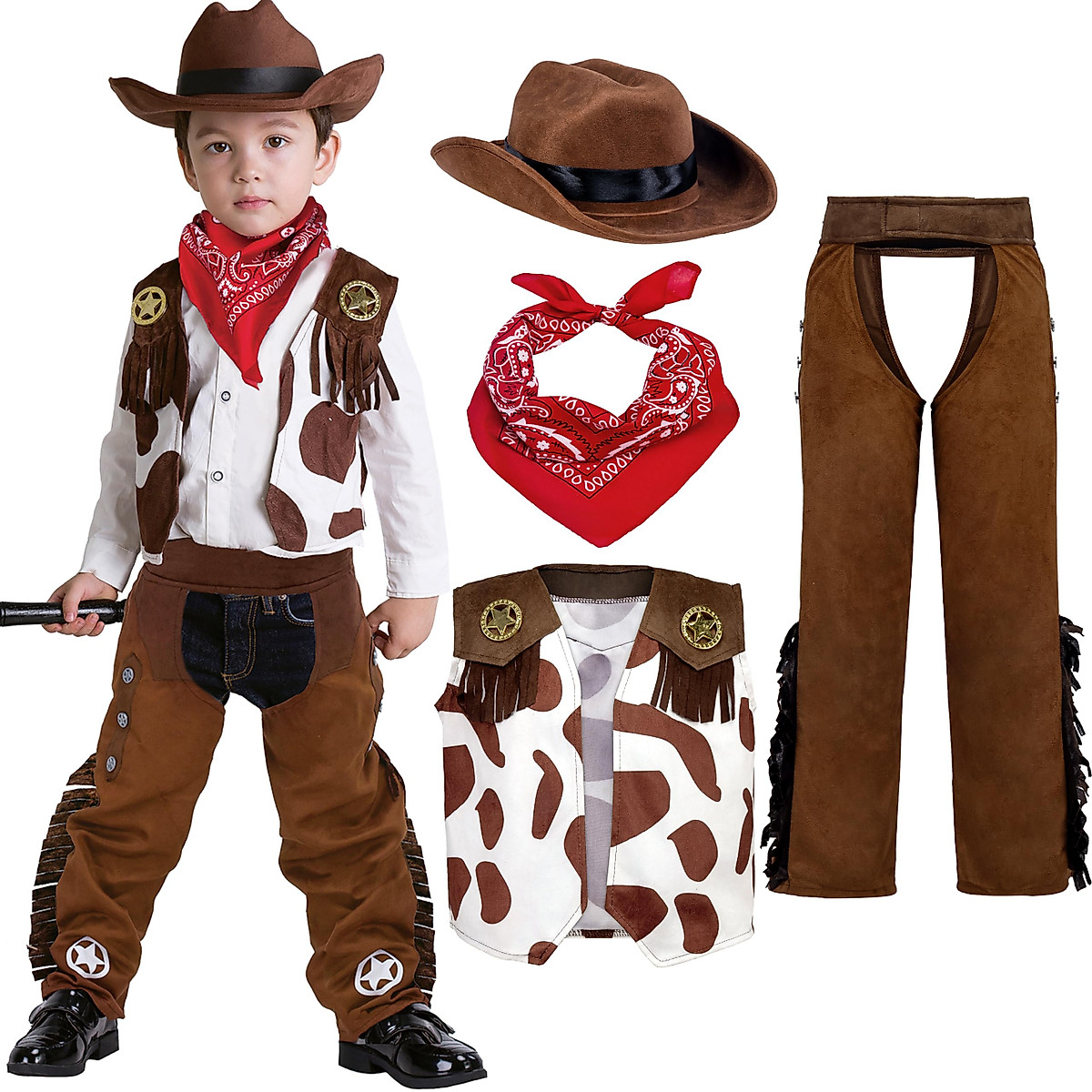 Spooktacular Creations Cowboy Costume Cowboy Hat Deluxe Set for Kids Halloween Party Dress Up,Role Play and Cosplay (S(5-7yr))