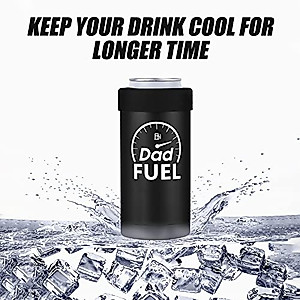 Tutmyrea Stainless Steel Insulated Can Cooler for Father's Day, Double-walled Vacuum Skinny Can Coozie for 12 Oz Tall Slim Cans, Gift for Dad (Dad Fuel-Black)