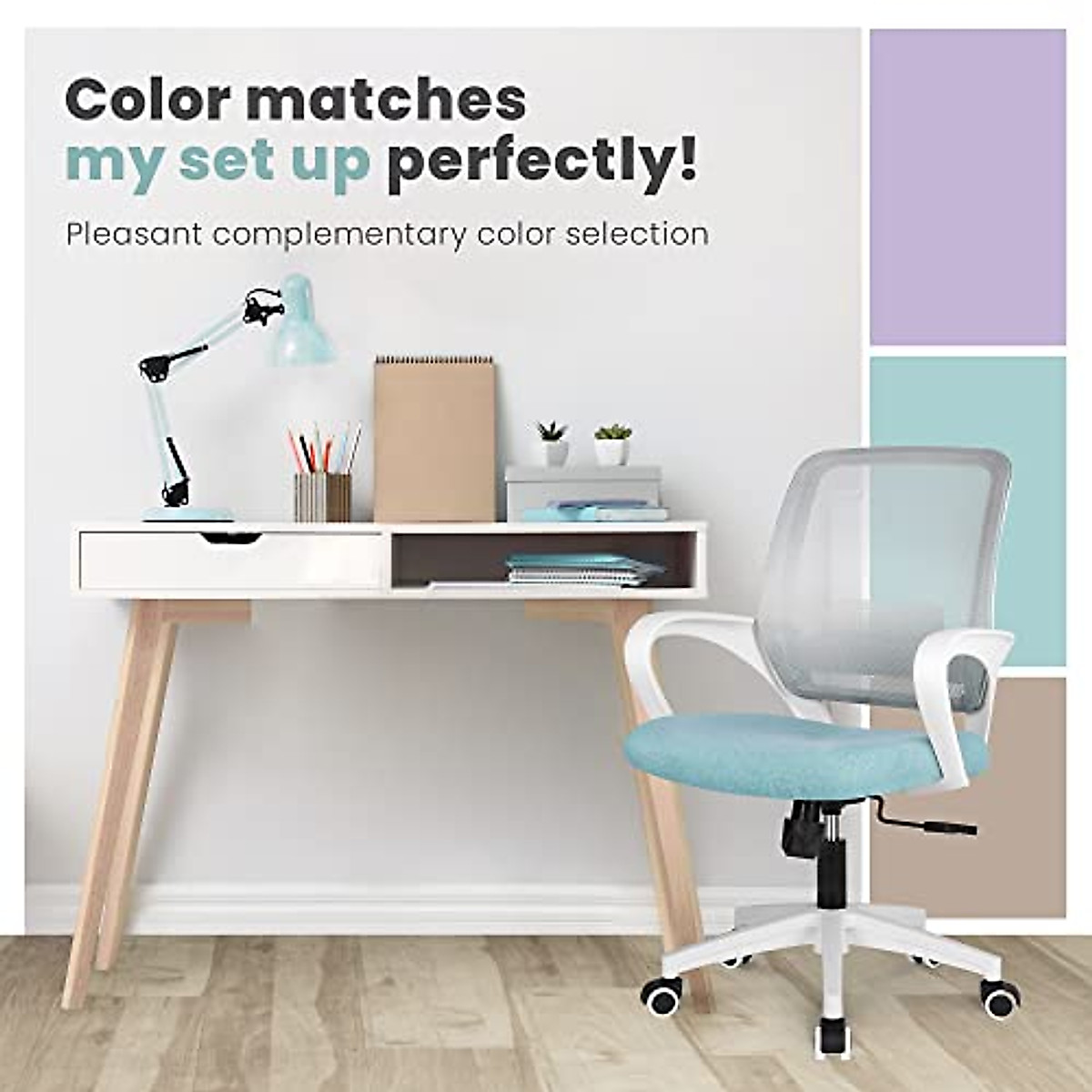 NEO CHAIR Office Chair Ergonomic Desk Chair Mesh Computer Chair Lumbar Support Modern Executive Adjustable Rolling Swivel Chair Comfortable Mid Black Task Home Office Chair (Pastel Mint)