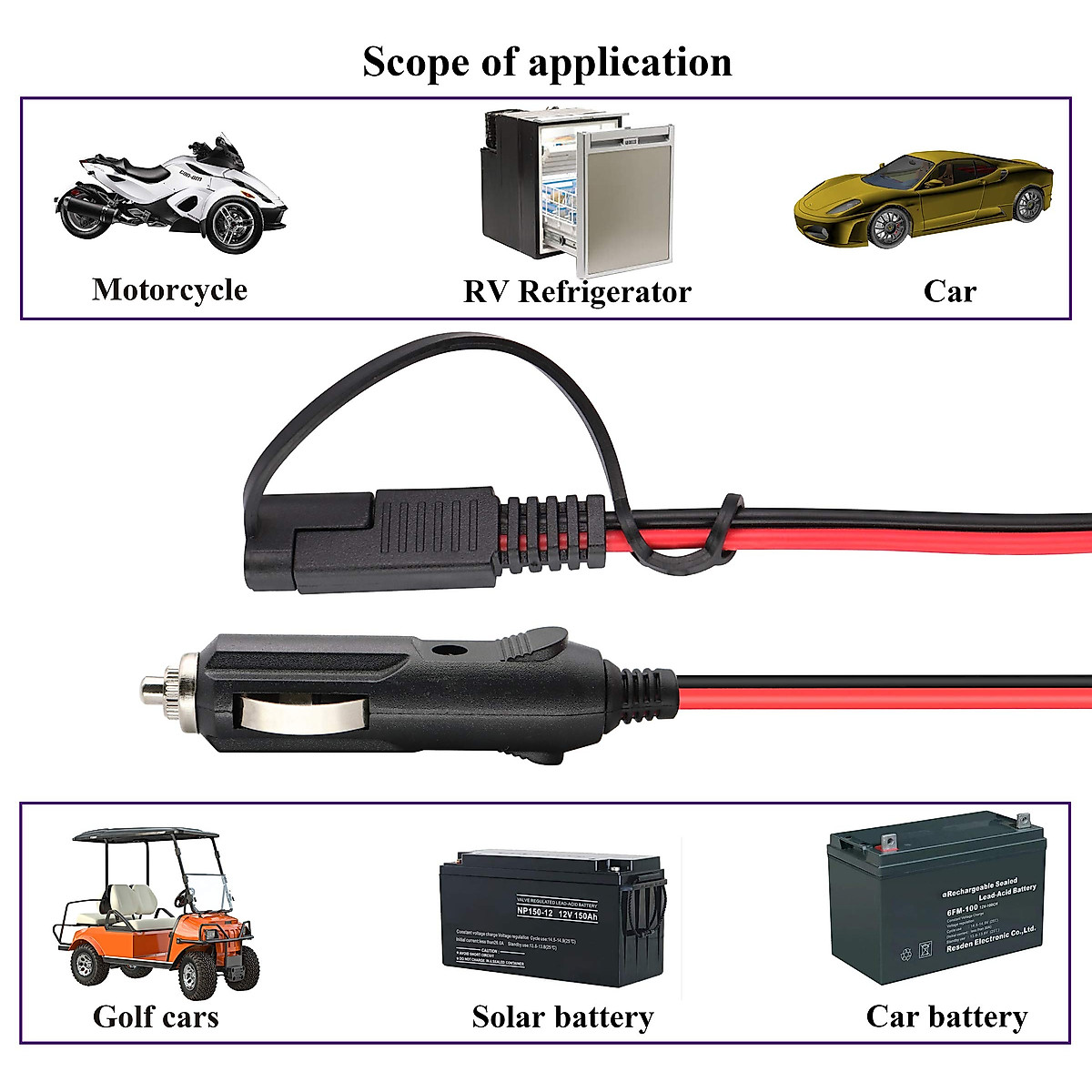 AAOTOKK Cigarette Lighter SAE Cable,16AWG 12V Cigarette Lighter Male Plug to SAE 2 Pin Quick Release Disconnect Connector Plug Adapter Extension Charging Cable with Fuse and Switch(2.4m/7.8ft-M)