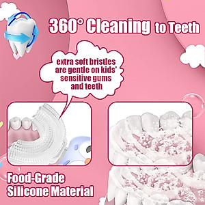 AUITRONCARE Kids Toothbrush Electric, Toddler Electric Toothbrush Ultrasonic Toothbrush 360° Cleaning U Shaped Toothbrush Come with 3 Brushing Heads and Cup for Toddlers & Children (Owl-Pink)