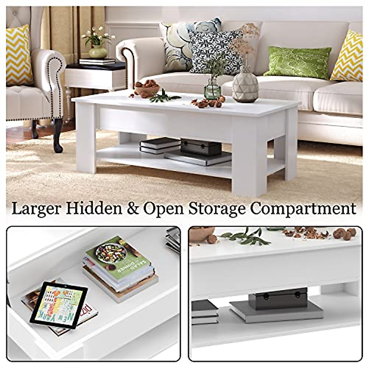 Gadroad Lift Top Coffee Table (White)
