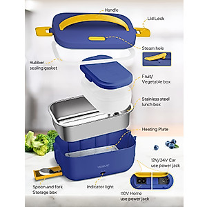 YISSVIC Electric Food Heater for Car and Truck,Portable Food Warmer Heater for Work 3in1 for 12V 24V 110V Heated Lunch Box with Removable Container and Bag