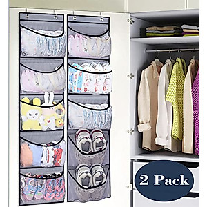 KEETDY Hanging Shelves Over the Door Organizer Storage for Closet with 5 Pockets Organizer for Bedroom Bathroom, 2 Pack（Grey）