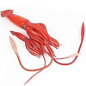 Gemini&Genius Squids Marine Animal World Toys, Realistic Hand Painted Squid and Cub Set Ocean Action Figures Beach, Bath, Swimming Toys for Kids Role Play and Cake Topper