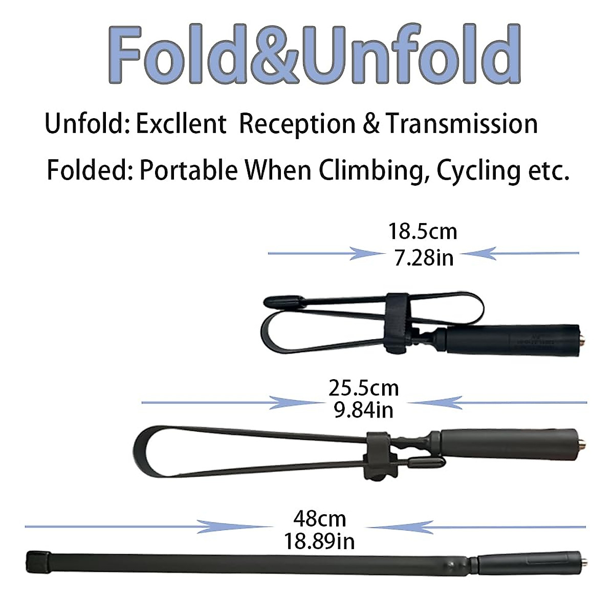 2 Packs BAOFENG UV-5R Folding Tactical Antenna for GMRS Two way Radio 48cm/18.8inch Dual Band VHF UHF SMA-Female Long Range Portable Compatible with BF-F8HP UV-82HP DM-1701(2packs)