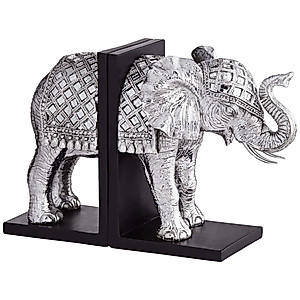 Elephant 9 1/4" High Silver Book Ends - Dahlia Studios