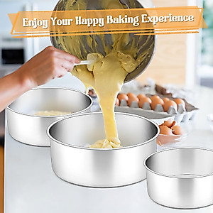 P&P CHEF Cake Pan Set of 3-6 inch + 8 inch + 9½ inch, Stainless Steel Round Baking Pans, Birthday Wedding Layer Cake Pans Tins, Fit Oven/Pots/Pressure Cooker, 3-inch Straight Side, Dishwasher Safe