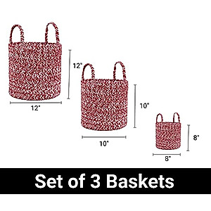 Super Area Rugs Farmhouse Plant Basket / Planter Multi Purpose Open Top Bin with Handles, Cotton Rope Basket, 8-inch, 10-inch and 12-inch Red & White