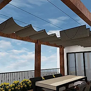 Windscreen4less 4' x 16' Retractable Shade Cover Replacement Canopy Sliding Wave Shade Sail for Pergola Awning Patio Deck Yard Porch Gazebo Brown