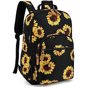 H HIKKER-LINK Sunflower Laptop Backpack for Women Casual Daypack Shoulder Bag Travel Floral Daypack Black