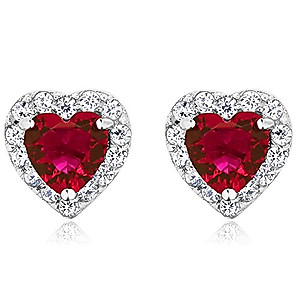 Gem Stone King 925 Sterling Silver Heart Shape Halo Cubic Zirconia Earring For Women | 2.32 Cttw | 5MM Center Stone | Post Brilliant Round CZ Halo Earrings