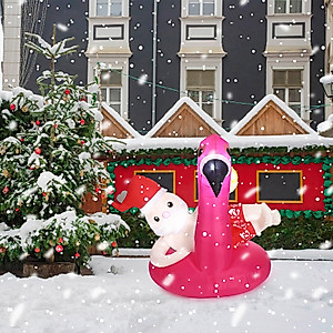 Liliful 5 ft Hawaiian Laua Santa on Flamingo Pool Float Christmas in July Inflatables Outdoor Decorations Blow Up Lighted Santa Claus with Flamingo Yard Decorations for Garden Lawn Xmas Decor