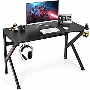MJWDP 48" K Shape Gaming Desk Computer Desk with Cup Holder and Headphone Hook Home Office Writing Study Desk