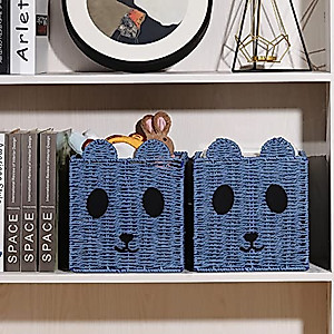 Vagusicc Wicker Storage Baskets, Collapsible Storage Basket with Handles, Toy Bin for Boys and Girls Toys Gifts, 9'' x 9'' x 9'', Set of 2, Dark Blue