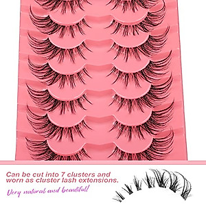Newcally Lashes Manga Lashes Fox Eye False Eyelashes Clear Band Cat Eye Lashes Mink Lashes Fluffy Strip Lashes Wispy Anime Lashes Pack Spiky Cosplay Fake Eyelashes 7 Pairs