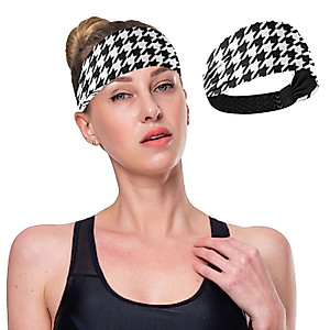 Unisex Workout Headbands Houndstooth-Tartan-Black-White Elastic Yoga Sweatband Stretchy Sports Hairband