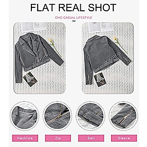 Dokotoo Motorcycle Jackets for Women Winter Fall Zip Up Collar Long Sleeve Zipper Corduroy Casual Fashion Blet Cropped Outerwear Gray Medium