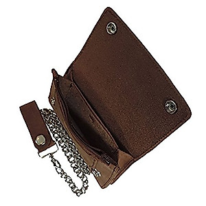 Leather Biker Billfold Chain 8 inch Wallet Natural Tan Brown Distressed Leather Made in USA
