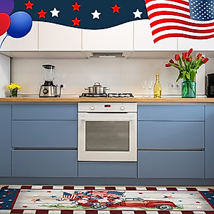 Suttmin 2 Pieces 4th of July Kitchen Rugs Patriotic Truck and Jar Mats Independence Day Rugs Memorial Day Red White Blue Floor Rug for Memorial Day Home Decor, 17 x 29 Inches, 17 x 47 Inches