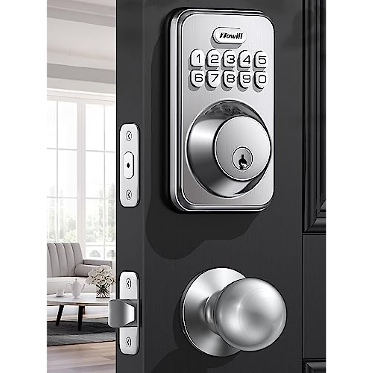 Keyless Entry Door Lock with 2 Knobs, Zowill DK01K Keypad Door Lock with Handle, Front Door Lock Set, Auto Lock, One-Touch Lock, One Time Code, IP54 Waterproof, Easy Installation - Satin Nickel