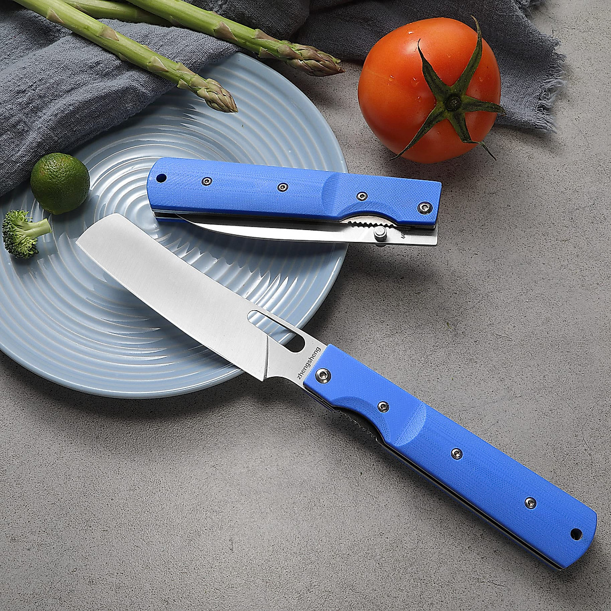 ZhengSheng Folding Chef Knife 4.8" Sharp 440A Stainless Steel Blade G10 Handle Pocket Foldable Kitchen Knife Utility Knife for Outdoor Camping Cooking